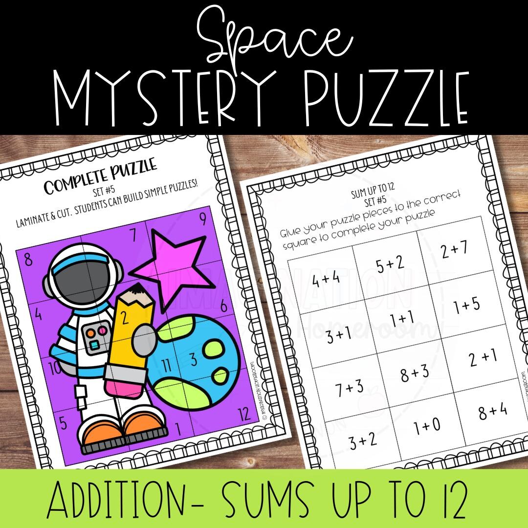 Astronaut, Space Mystery Picture Puzzles for Addition to 12 Summer Math ...