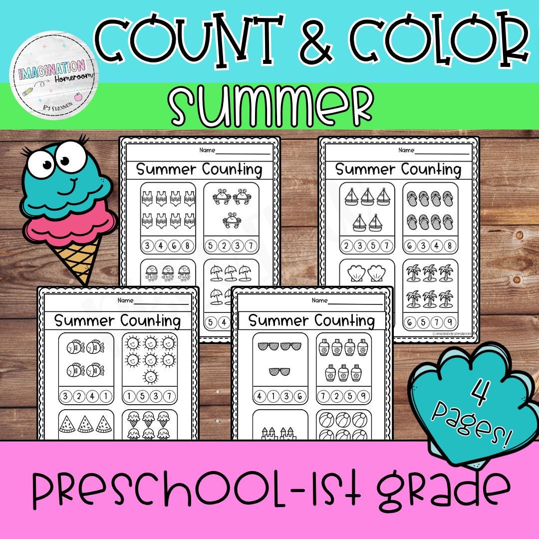 Summer Counting Worksheets for Preschool and Kindergarten Count and ...