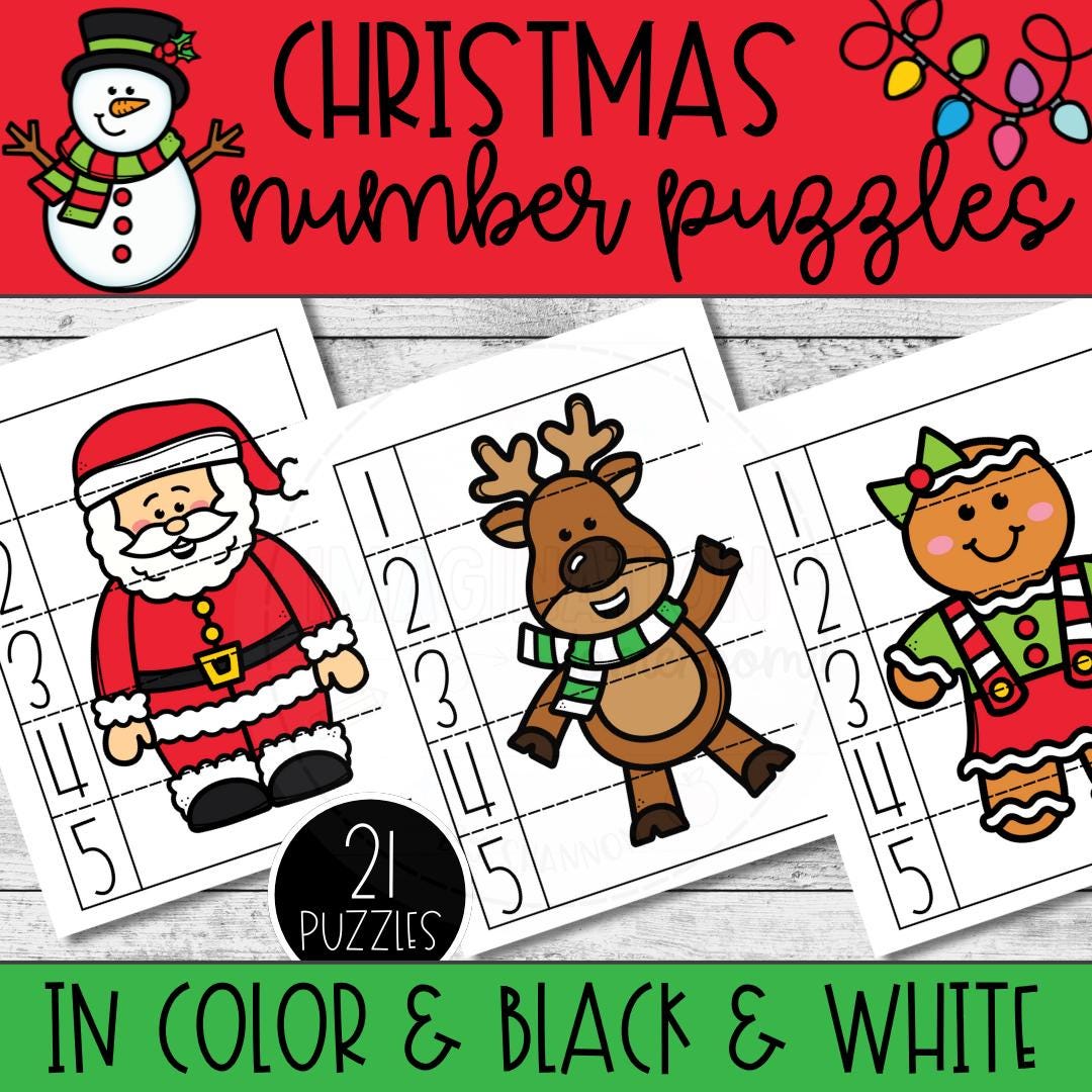 Christmas Puzzles for Preschool and Kindergarten Number Match Activity ...