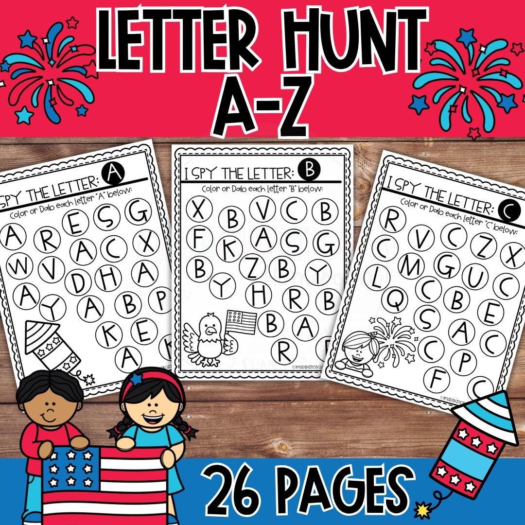 4th of July I Spy Alphabet Worksheets, Uppercase Letter Recognition ...