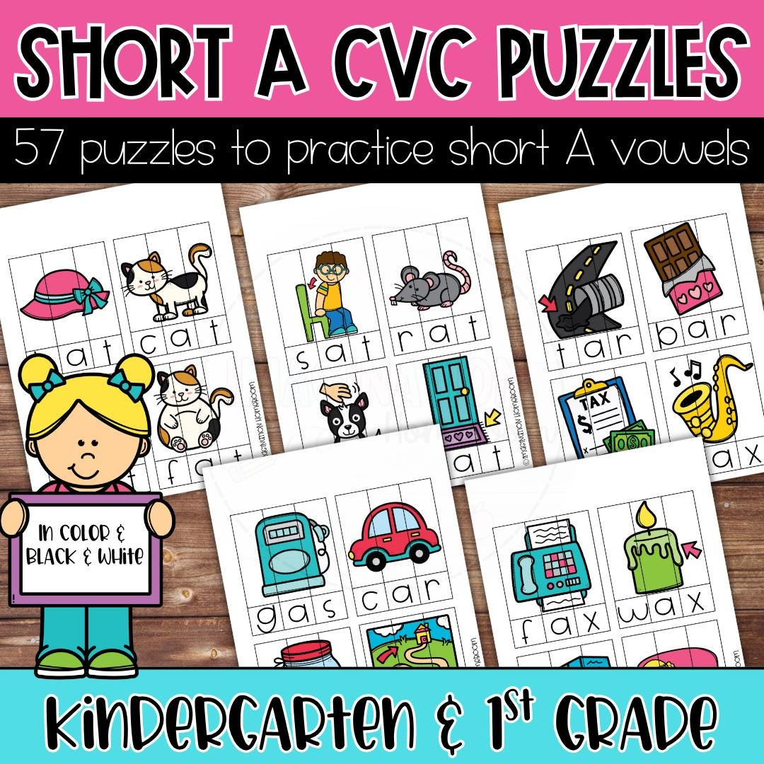 Short A CVC Word Puzzles for Kindergarten and Preschool Digital PDF ...