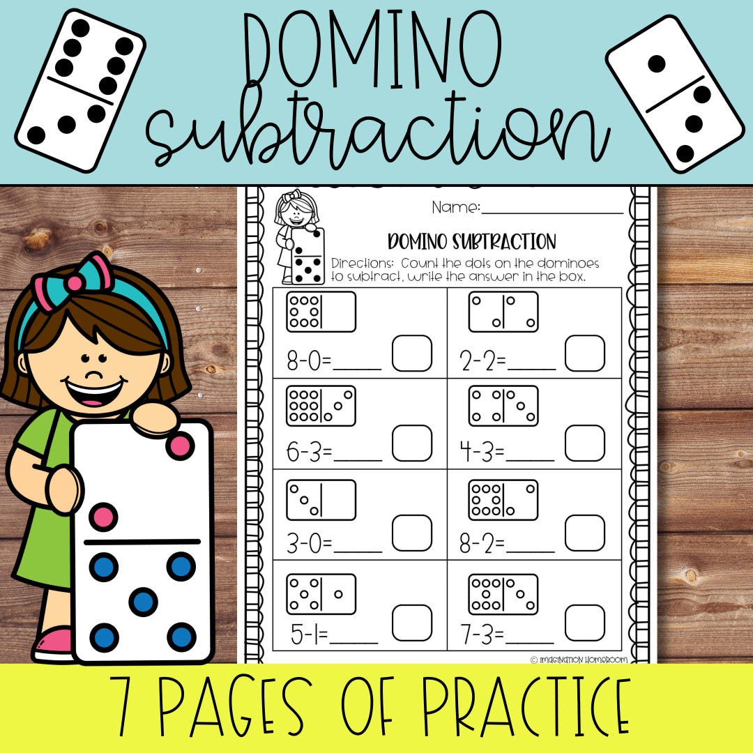 Domino Subtraction Worksheets for Kindergarten Math Centers Number ...