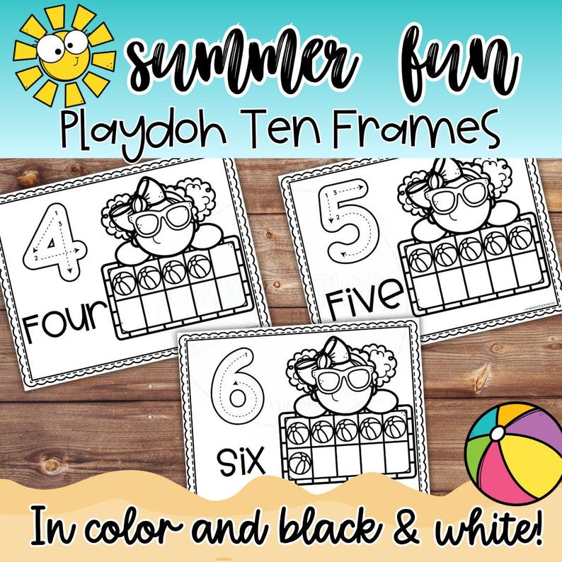 Summer Ten Frame Mats for Numbers 1-10 Kindergarten Math Centers ...