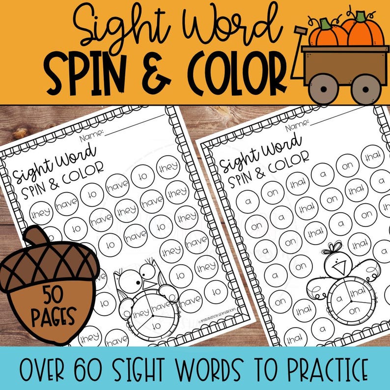 Fall Spin and Color Sight Word Activity for Early Literacy & Fine Motor ...