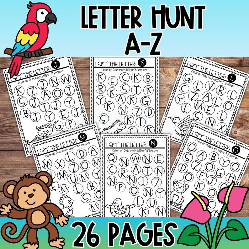 Rainforest I Spy Alphabet Worksheets, Uppercase Letter Recognition ...