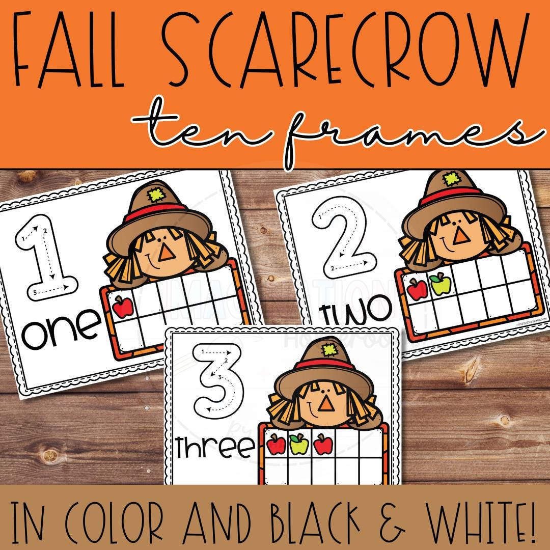 Fall Scarecrow Ten Frame Mats Numbers 1 to 10 for Preschool and ...