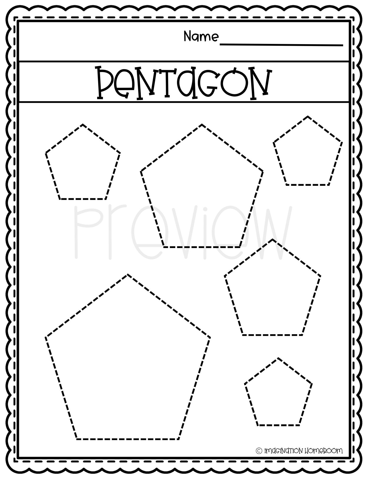 Pentagon Shape Tracing Worksheets for Preschool and Pre-k Fine Motor ...
