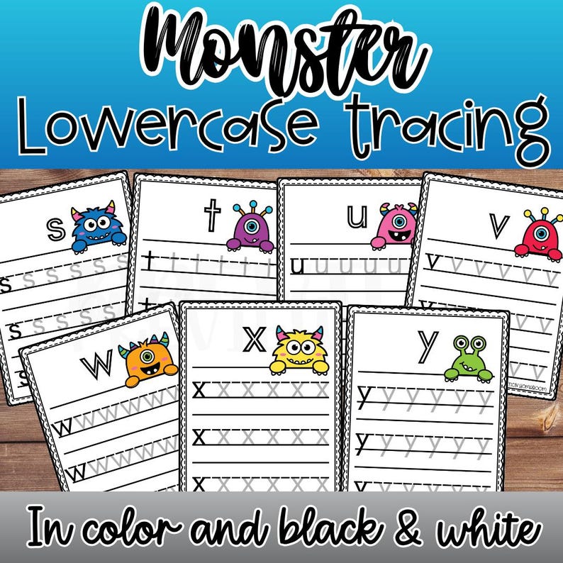 Monster Lowercase Letter Tracing Worksheets for Preschool and ...