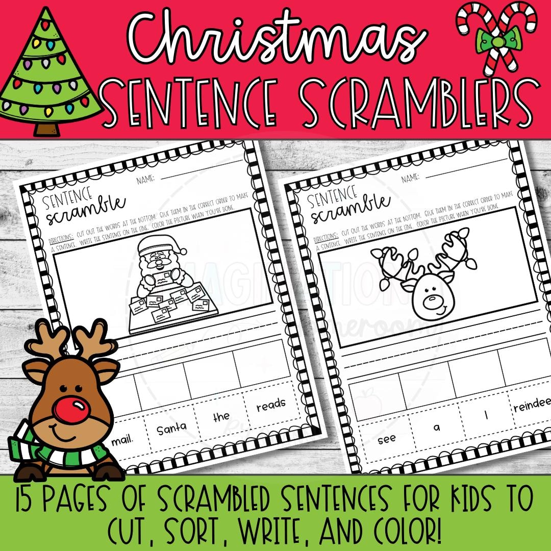 Christmas Sentence Scramble Worksheets for Kindergarten Cut and Paste ...