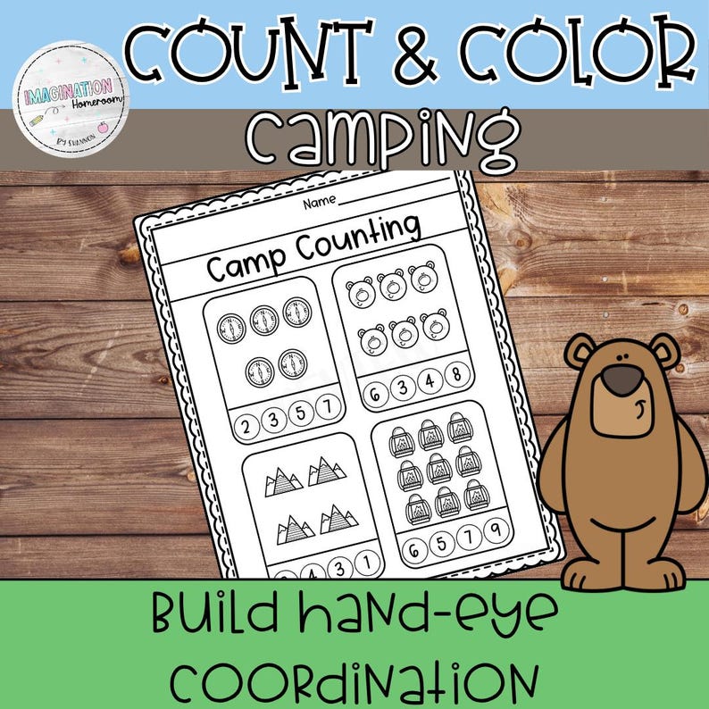 Camping Count and Color Worksheets for Preschool Kindergarten and First ...