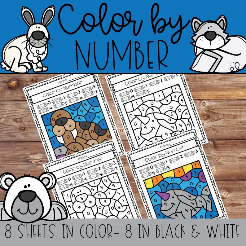 Polar Animals Color by Number Printable Coloring Pages for Preschool ...