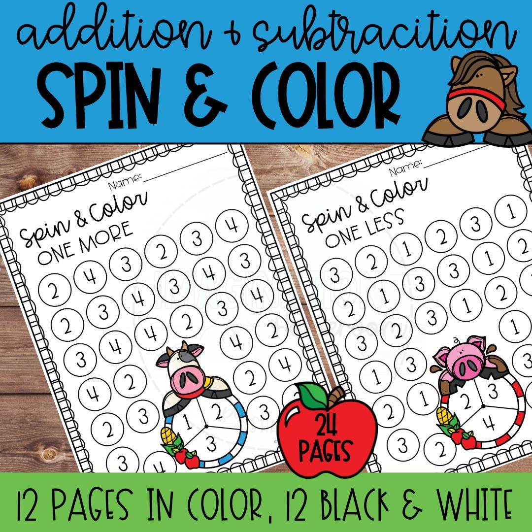 Farm Animals Spin & Color One More One Less Addition, Subtraction Game ...
