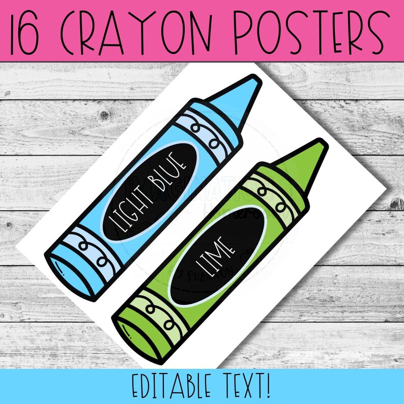 Editable Crayon Color Posters & Labels, Classroom, Kids Room, or Party ...