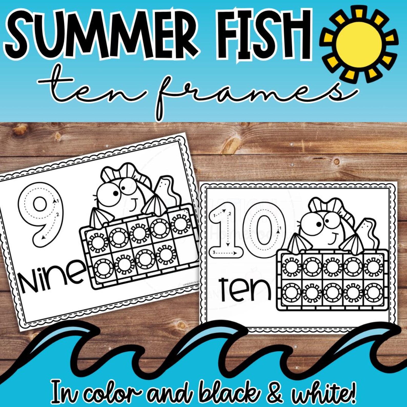Fish Ten Frame Playdoh Mats for Numbers 1-10 Summer Ocean Counting ...