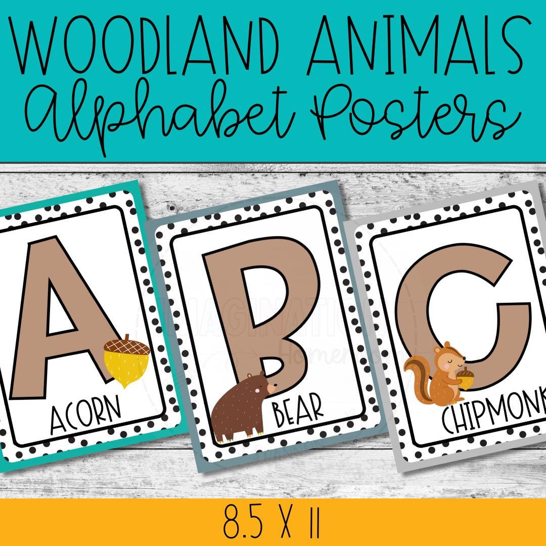 Woodland Animal Alphabet Posters Printable Classroom Decor ABC Wall Art ...