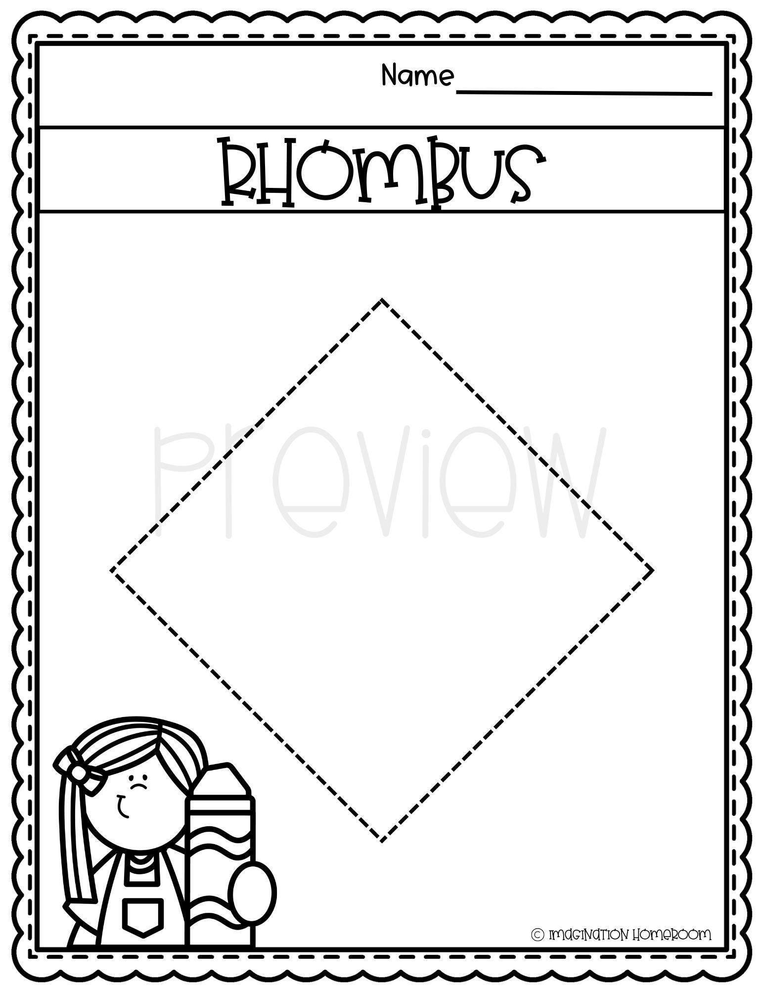 Rhombus Shape Tracing Worksheets for Preschool and Pre-k Fine Motor ...