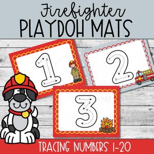 Firefighter Number Tracing Worksheets, Numbers 1-20, Preschool ...