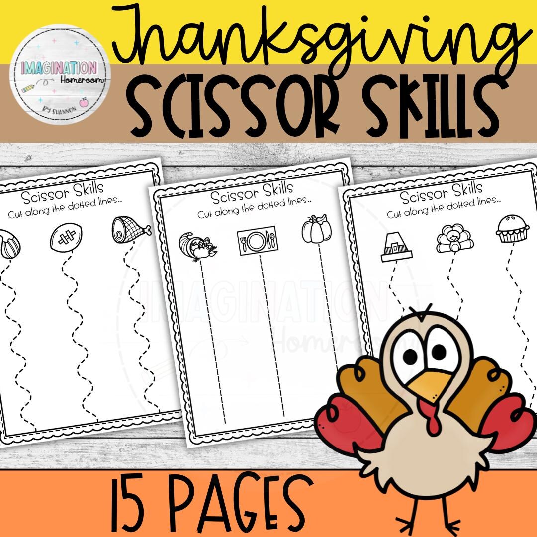 Thanksgiving Scissor Skills Cutting Practice Worksheets for Preschool ...