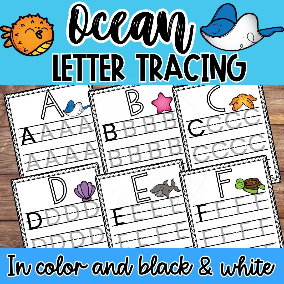 Uppercase Letter Tracing Worksheets A-Z | Ocean Animal Alphabet ...