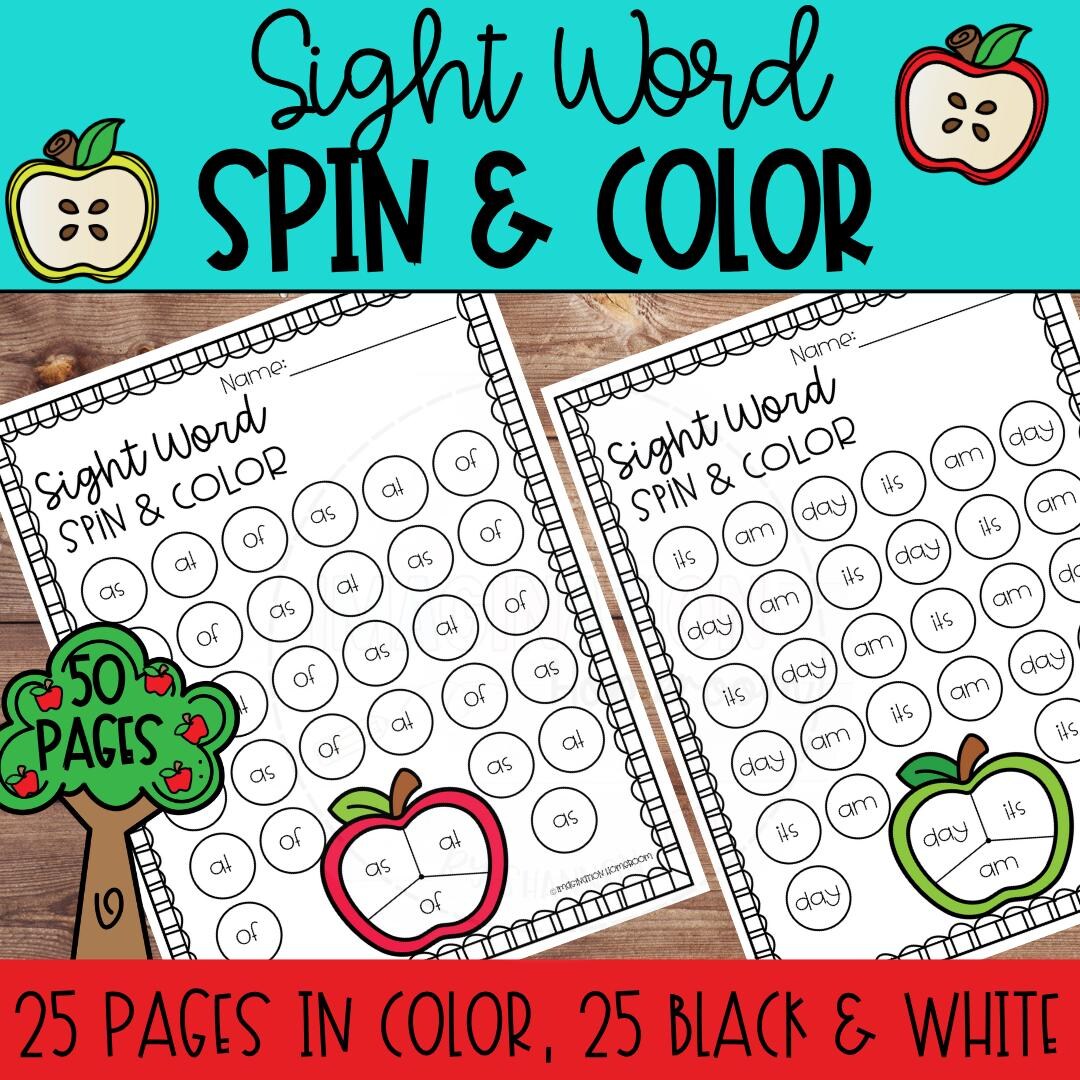 Apple Spin and Color Sight Word Activity for Early Literacy & Fine ...