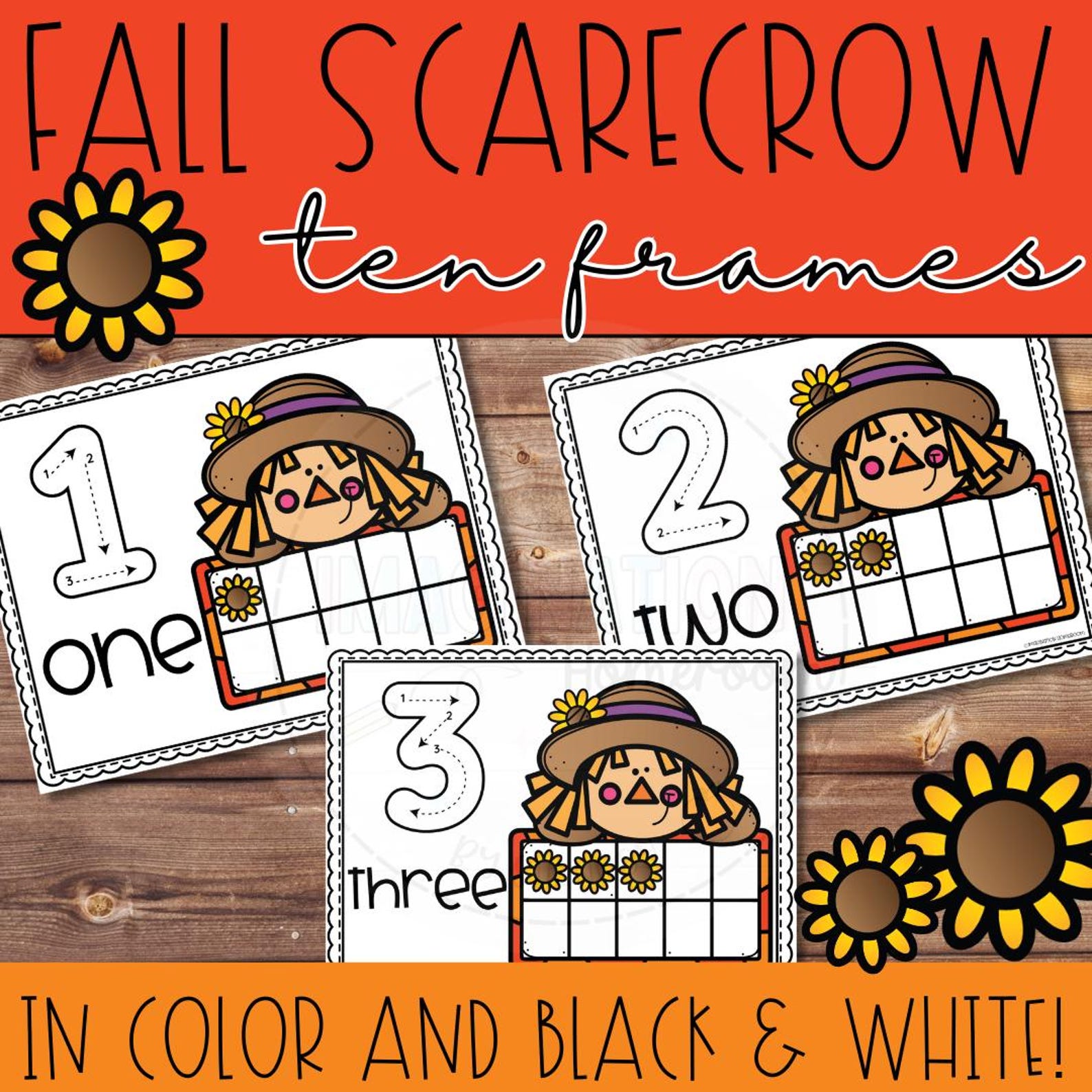 Fall Scarecrow Ten Frame Mats Numbers 1 to 10 for Preschool and ...