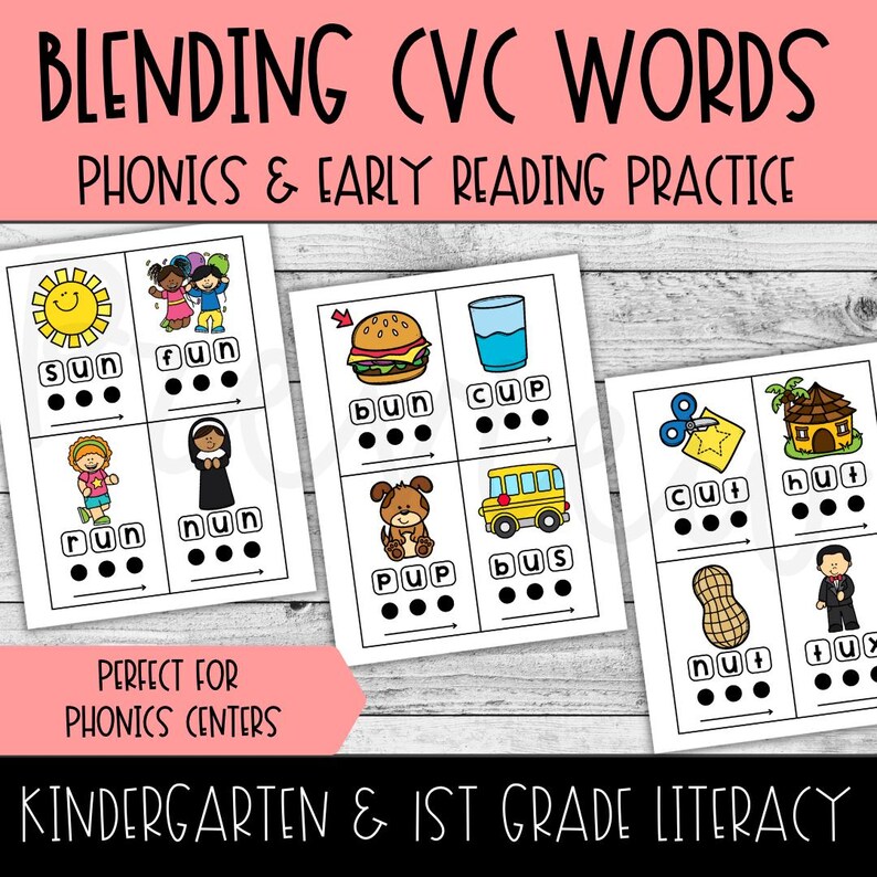 CVC Word Blending Flashcards, Phonics Printables for Kindergarten and ...