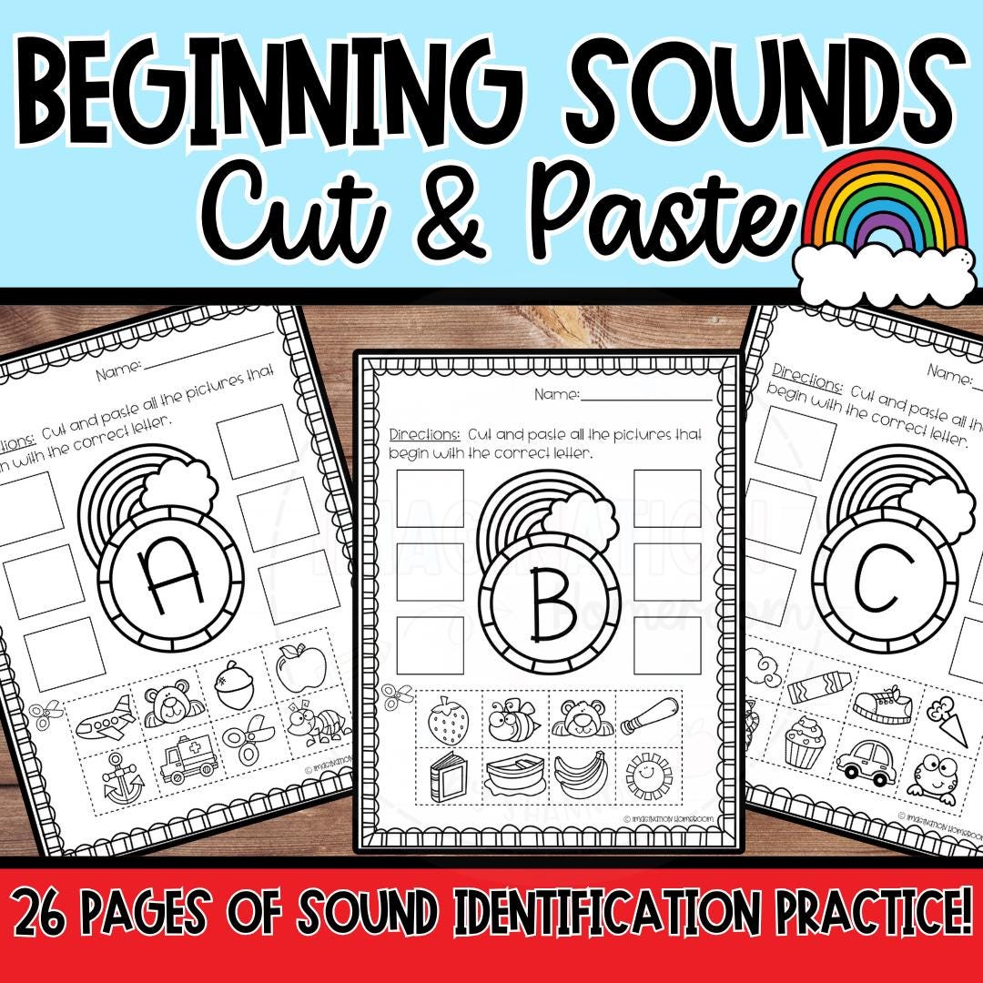 Rainbow Beginning Sounds Worksheets A to Z Cut and Paste Alphabet ...