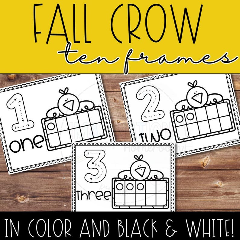 Fall Crow Ten Frame Mats Numbers 1 to 10 for Preschool and Kindergarten ...