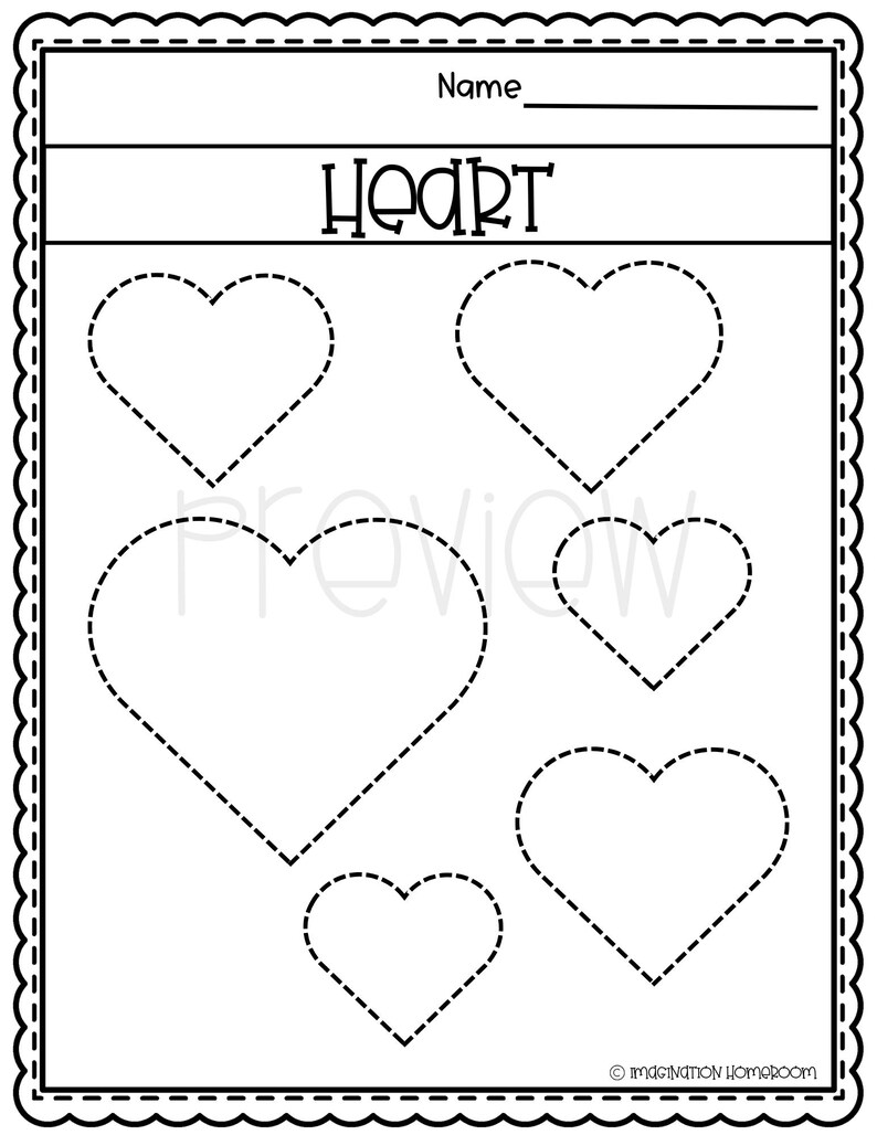 Heart Shape Tracing Worksheets for Preschool and Pre-k Fine Motor ...