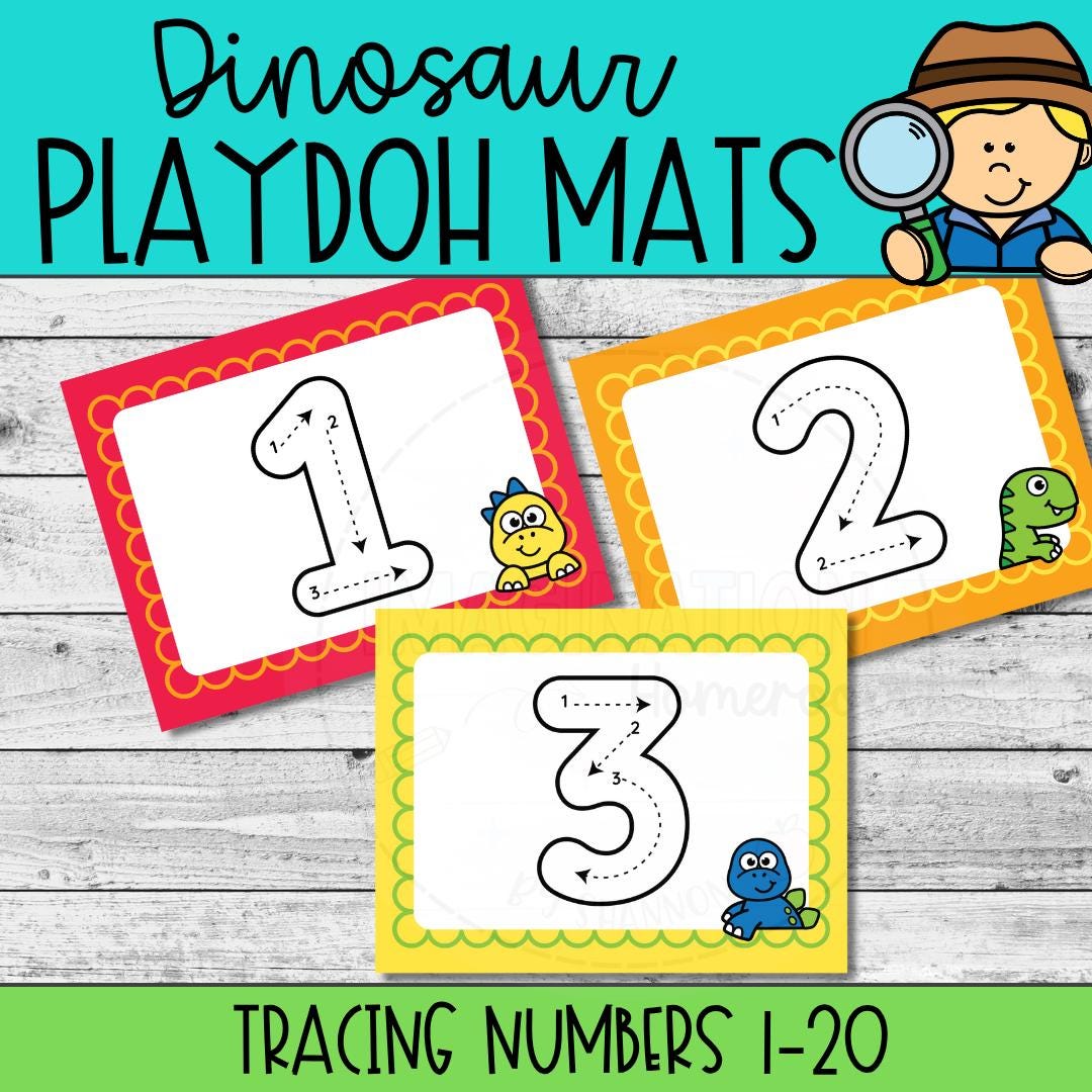 Dinosaur Number Tracing Worksheets, Numbers 1-20, Preschool ...