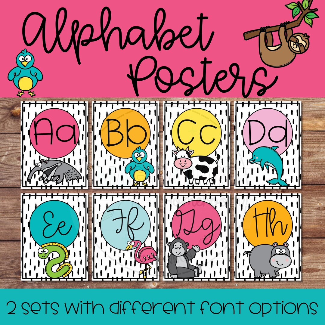Animal Alphabet Posters Printable Bright ABC Wall Decor for Preschool ...