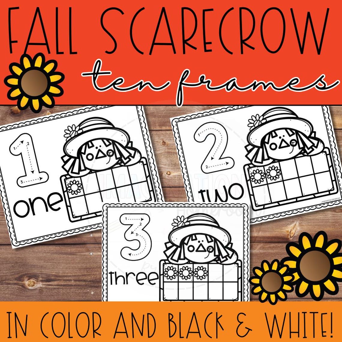 Fall Scarecrow Ten Frame Mats Numbers 1 to 10 for Preschool and ...