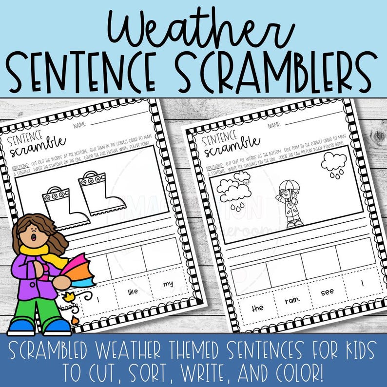 Weather Sentence Scramble Worksheets for Kindergarten Cut and Paste ...