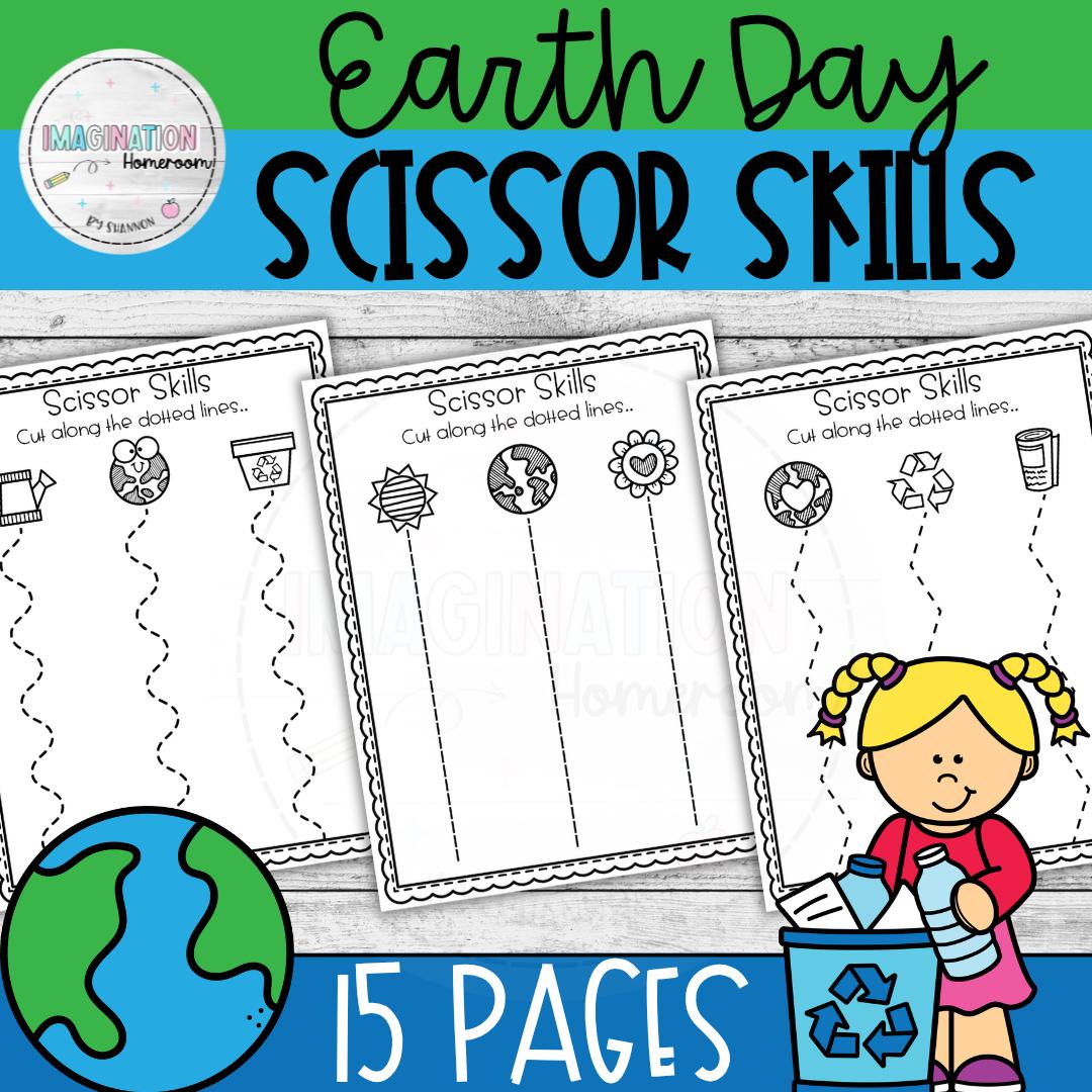 Earth Day Scissor Skills Cutting Practice Worksheets for Preschool and ...