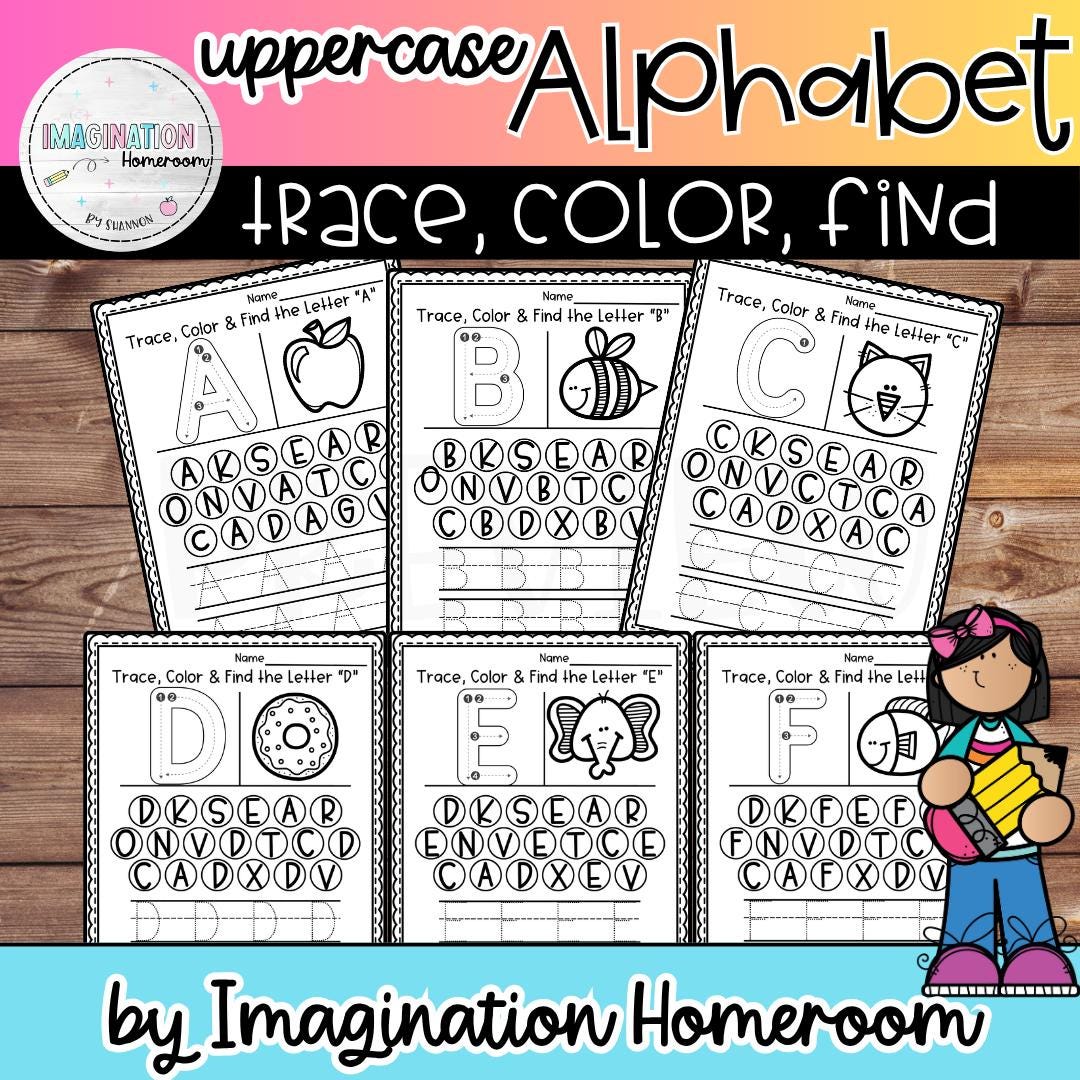 Uppercase Alphabet Tracing and Letter Hunt Worksheets for ABC ...