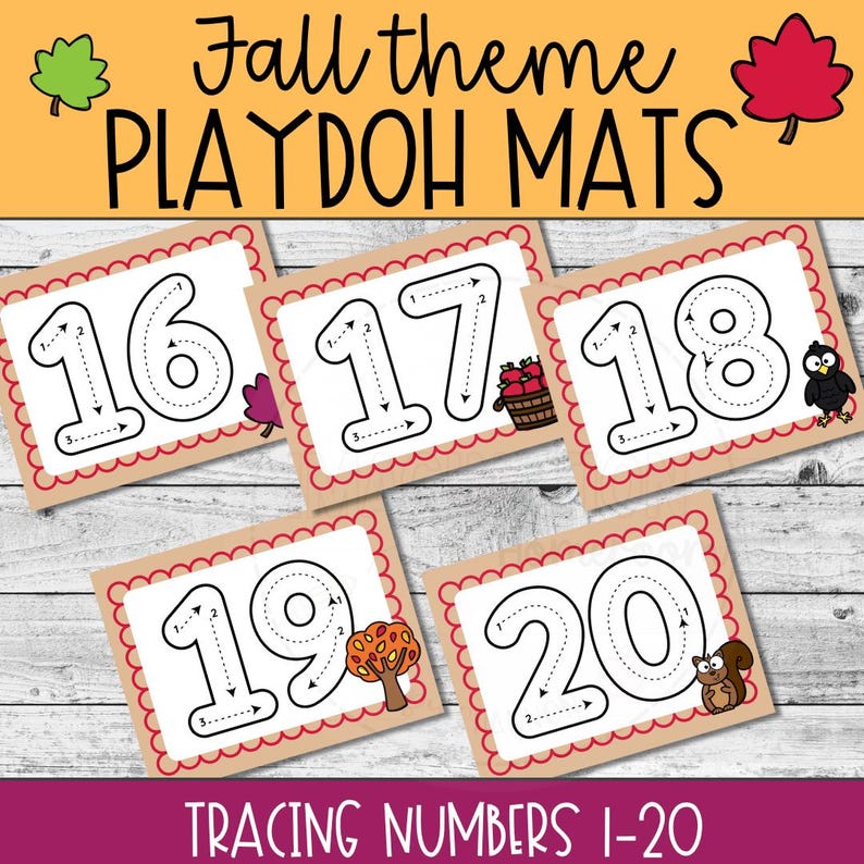 Fall Number Tracing Worksheets, Numbers 1-20, Preschool & Kindergarten ...