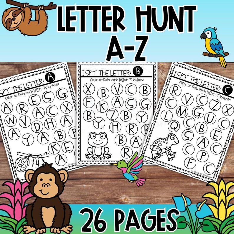 Rainforest I Spy Alphabet Worksheets, Uppercase Letter Recognition ...