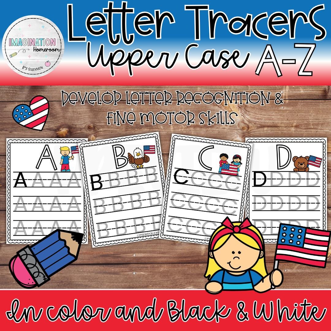 Patriotic Uppercase Letter Tracing Worksheets for Preschool and ...