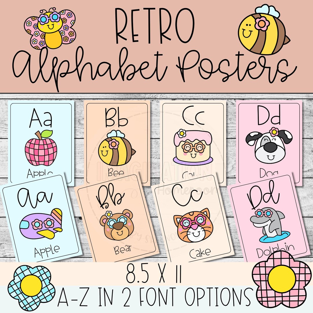 Retro Animal Alphabet Posters Printable Classroom Decor ABC Wall Art ...