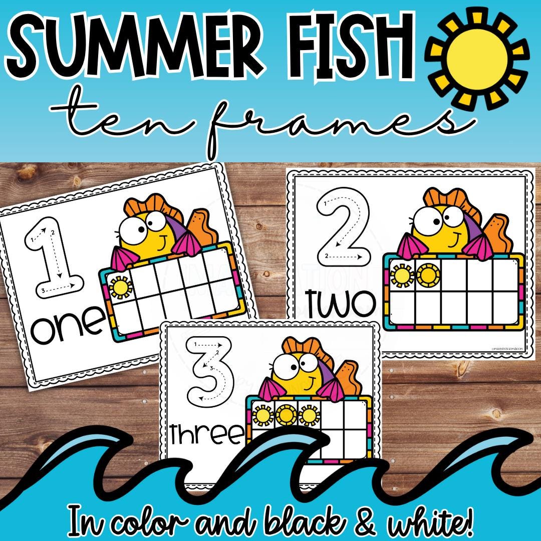 Fish Ten Frame Playdoh Mats for Numbers 1-10 Summer Ocean Counting ...