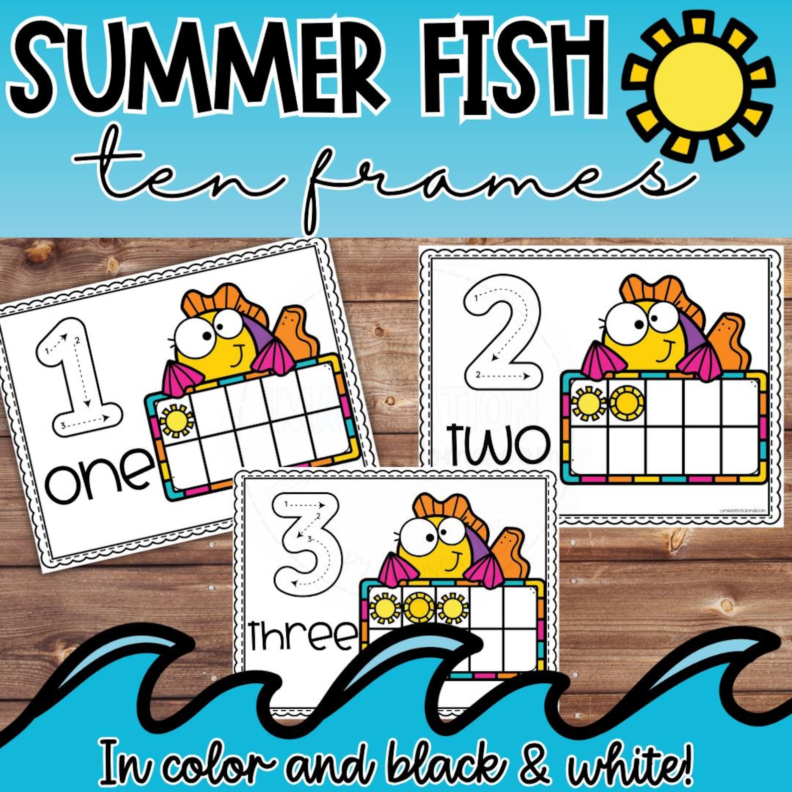 Fish Ten Frame Playdoh Mats for Numbers 1-10 Summer Ocean Counting ...