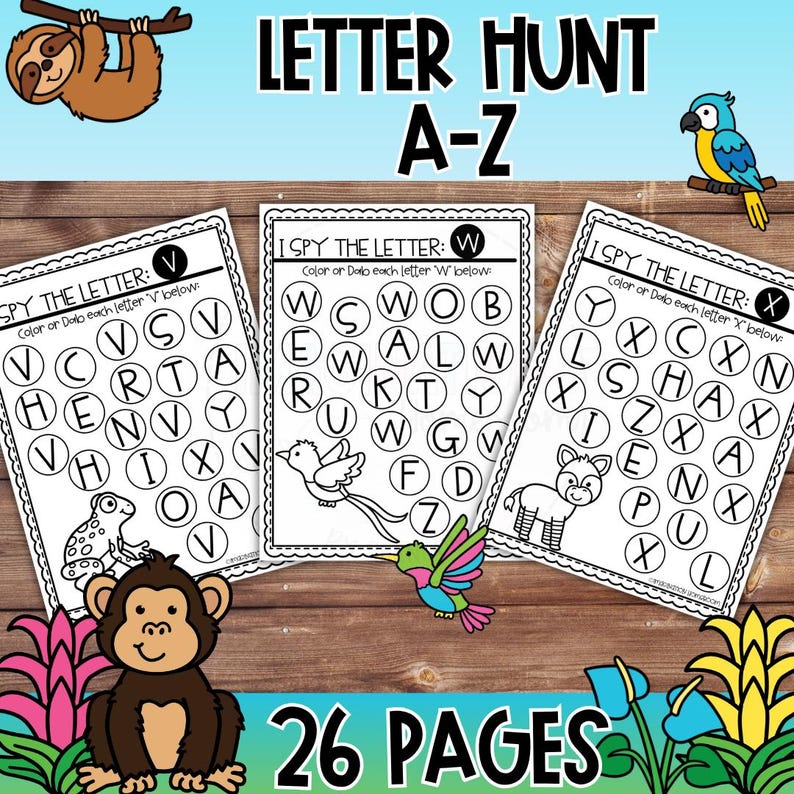 Rainforest I Spy Alphabet Worksheets, Uppercase Letter Recognition ...