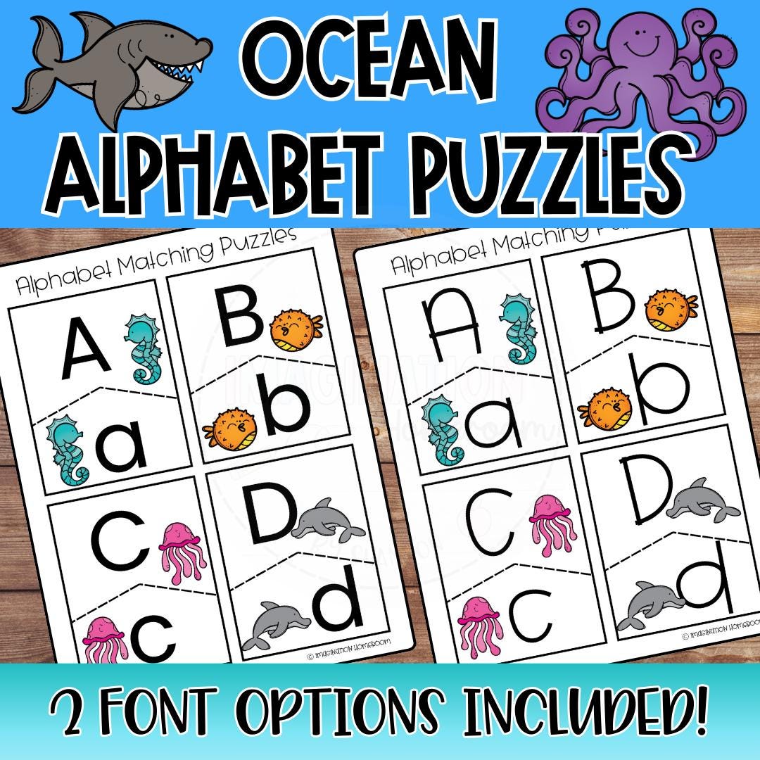 Ocean Alphabet Letter Matching Puzzles A-Z | Uppercase and Lowercase ...