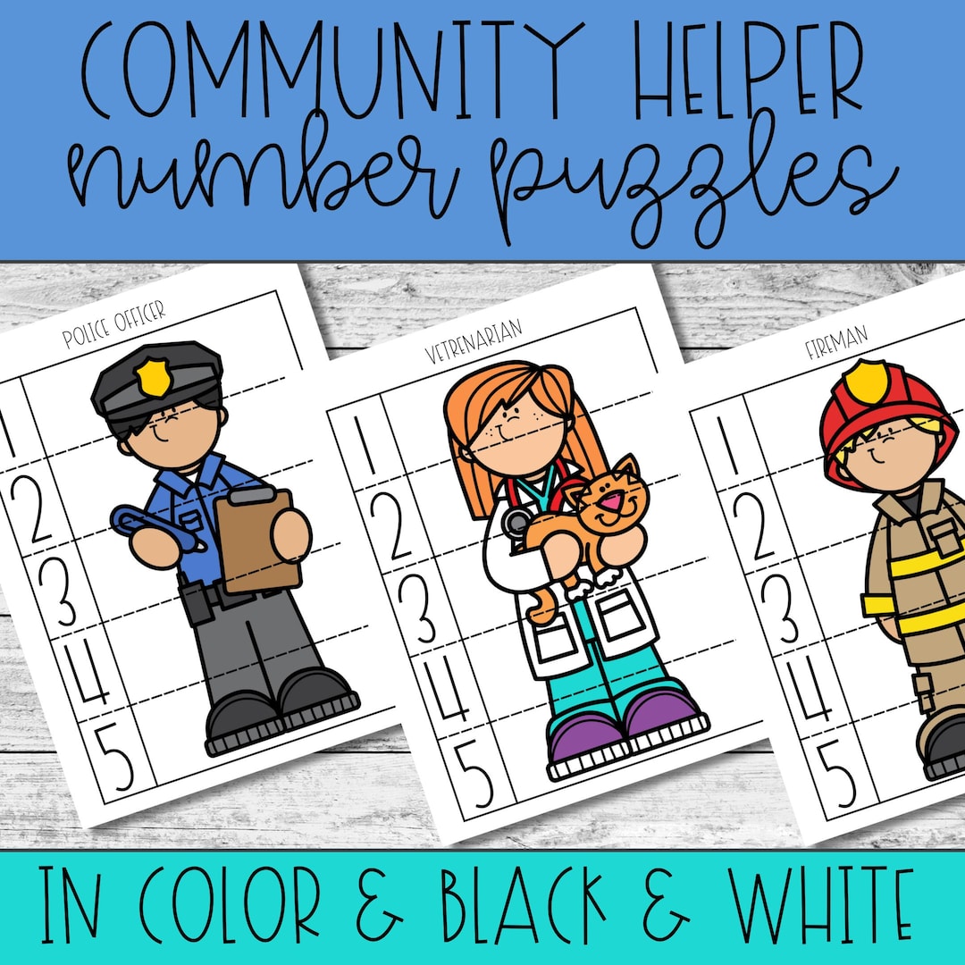 Community Helper Puzzles for Preschool and Kindergarten Number Match ...