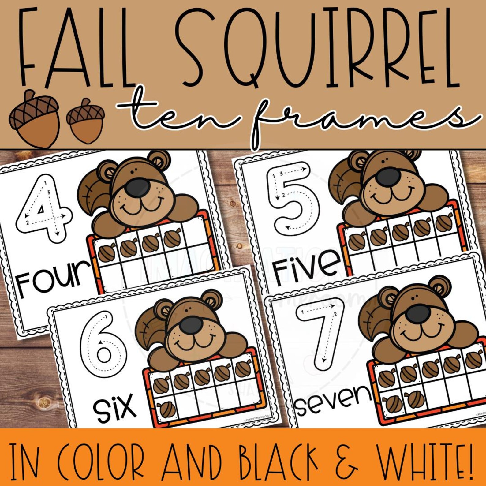 Fall Squirrel Ten Frame Mats Numbers 1 to 10 for Preschool and ...