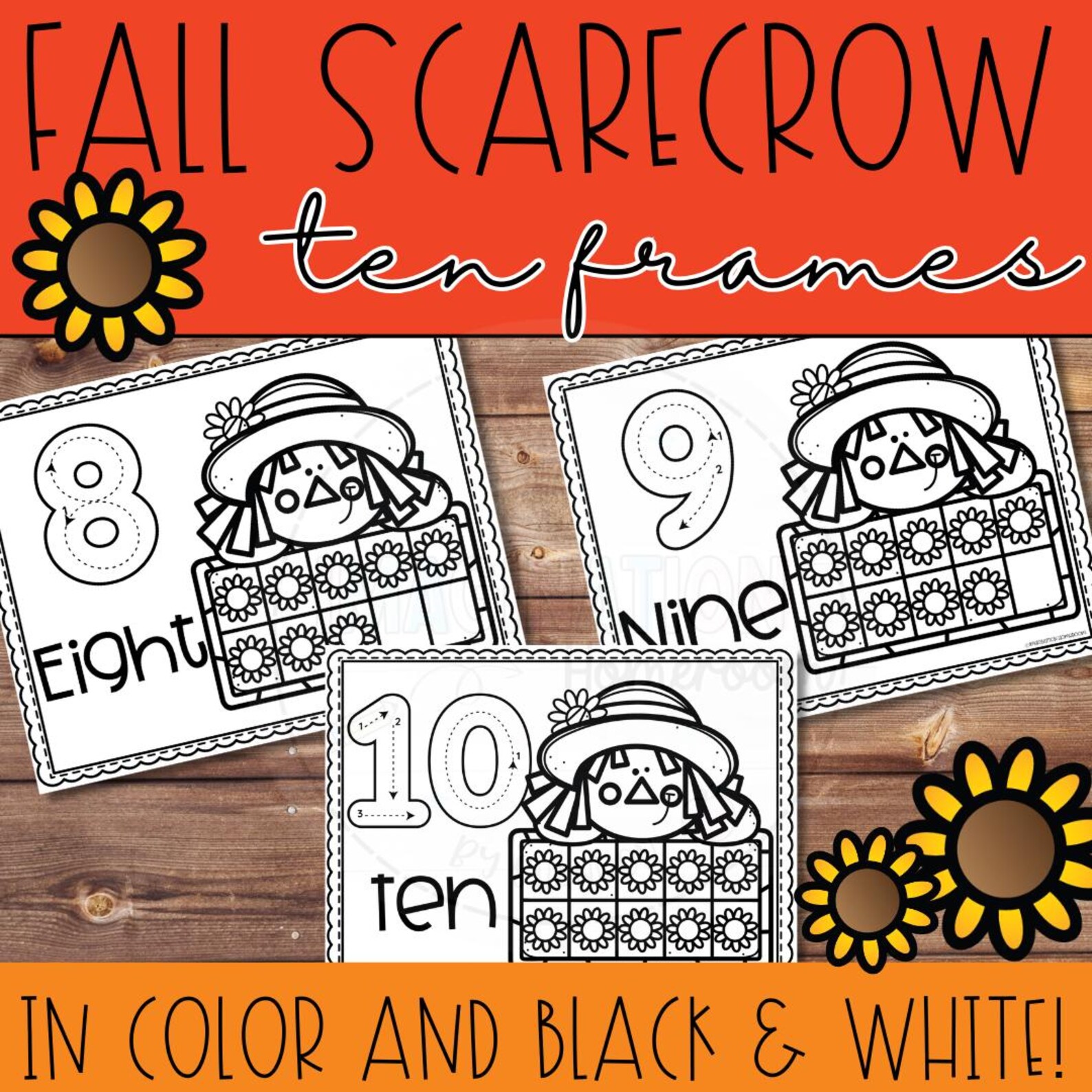 Fall Scarecrow Ten Frame Mats Numbers 1 to 10 for Preschool and ...