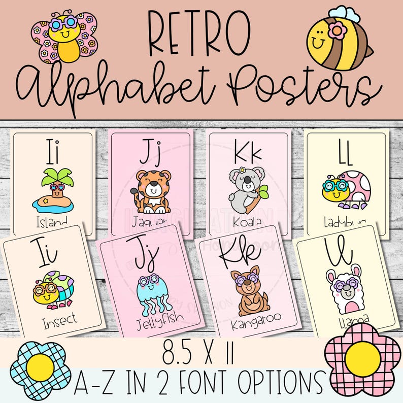 Retro Animal Alphabet Posters Printable Classroom Decor ABC Wall Art ...
