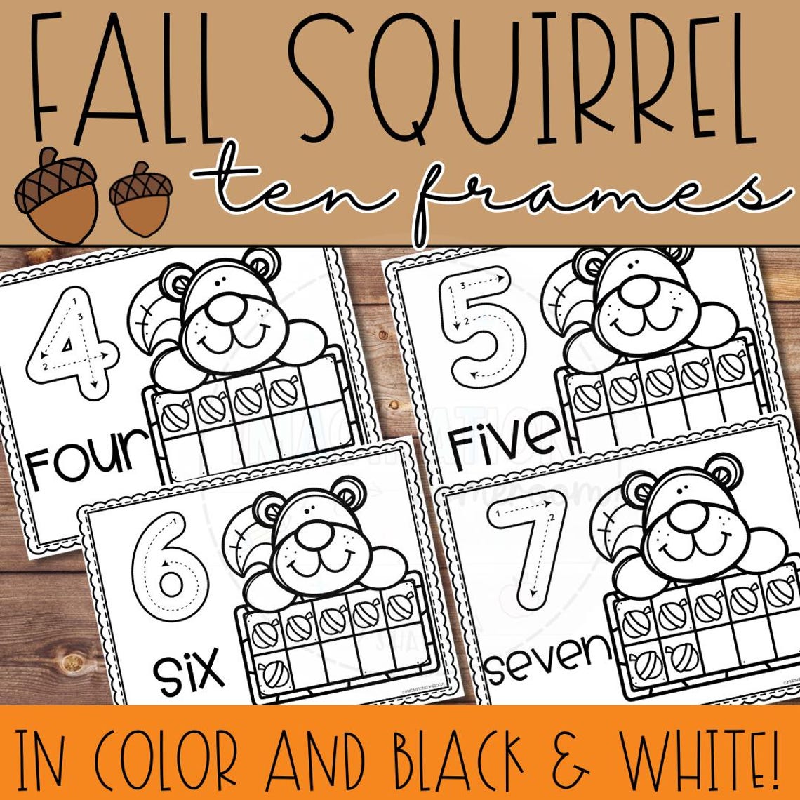 Fall Squirrel Ten Frame Mats Numbers 1 to 10 for Preschool and ...