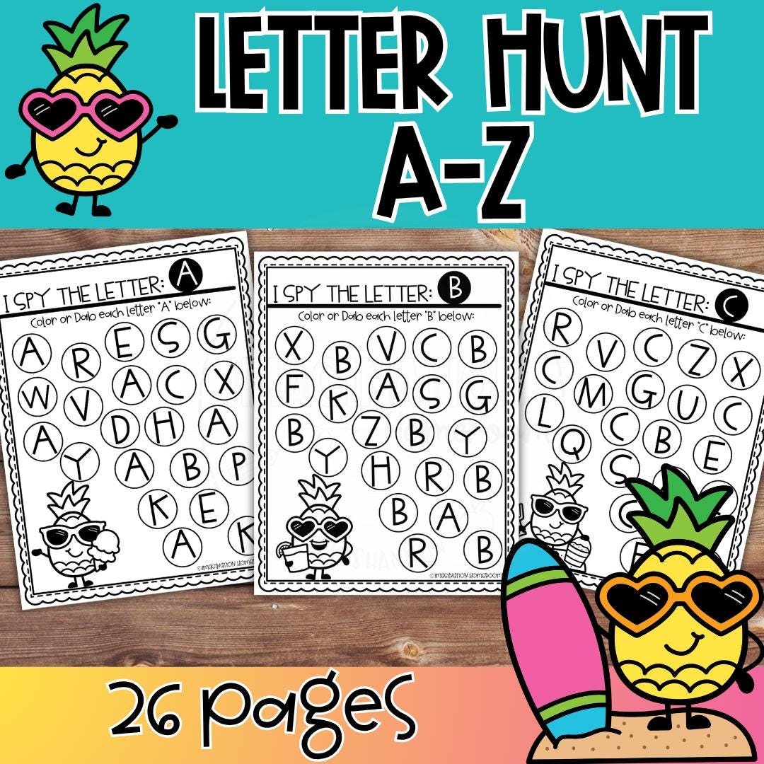 Pineapple I Spy Alphabet Worksheets, Uppercase Letter Recognition ...