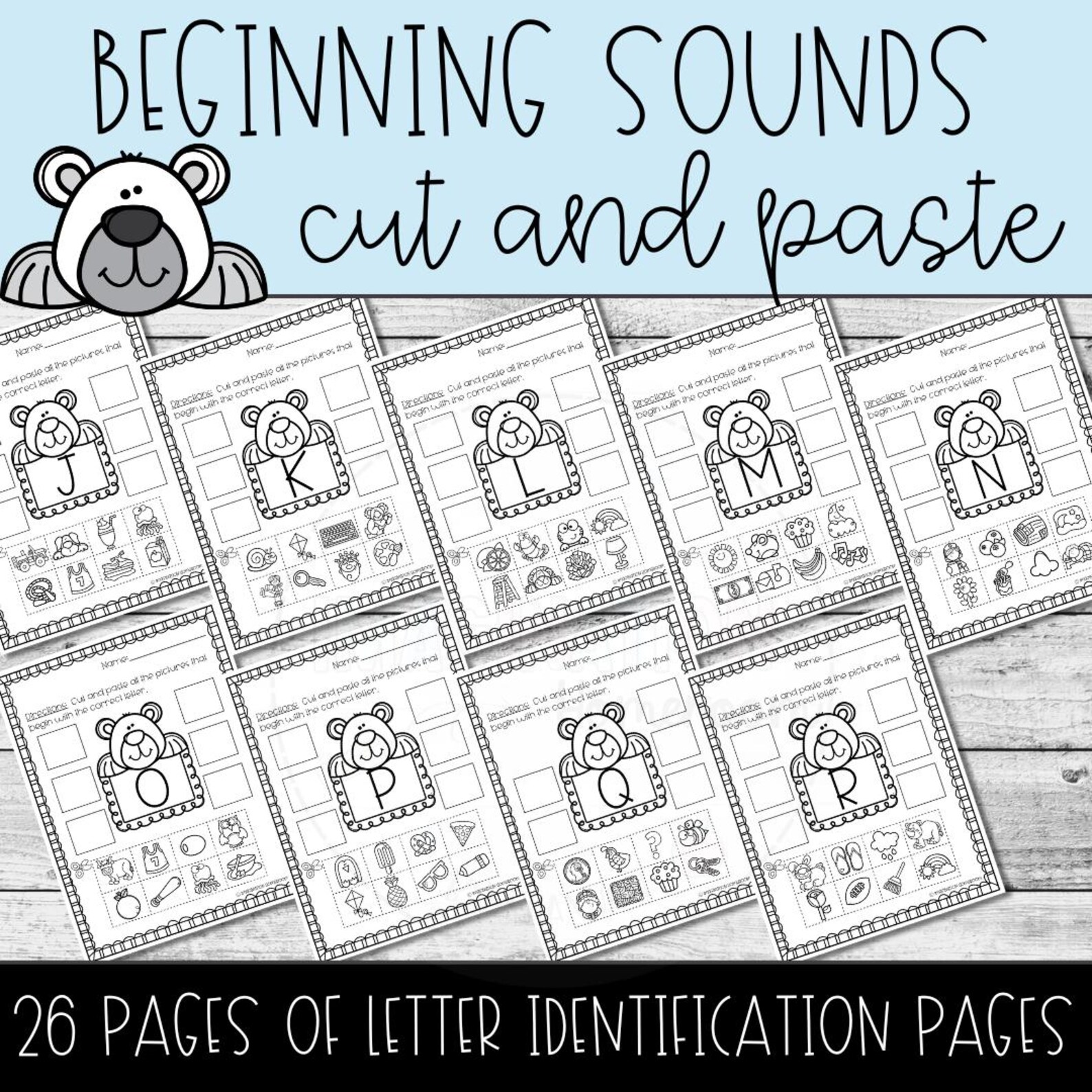 Polar Animals Beginning Sounds Worksheets Alphabet Cut and Paste ...